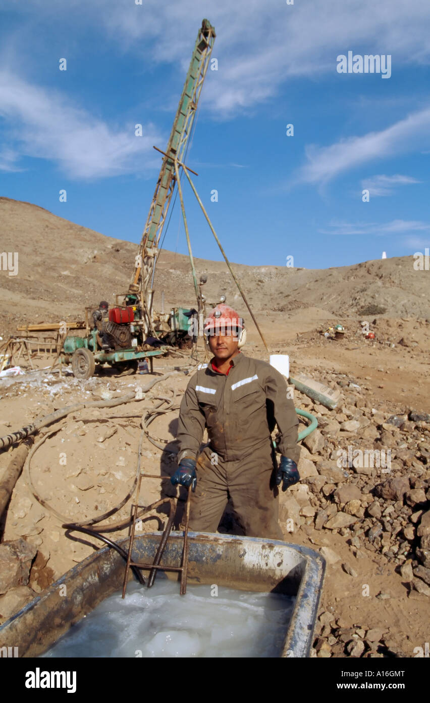 drill crew with their rig at mining camp Atacama Desert Chile Stock ...