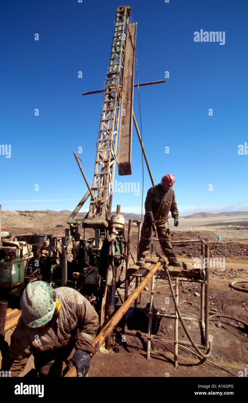 drill crew with their rig at mining camp Atacama Desert Chile Stock ...