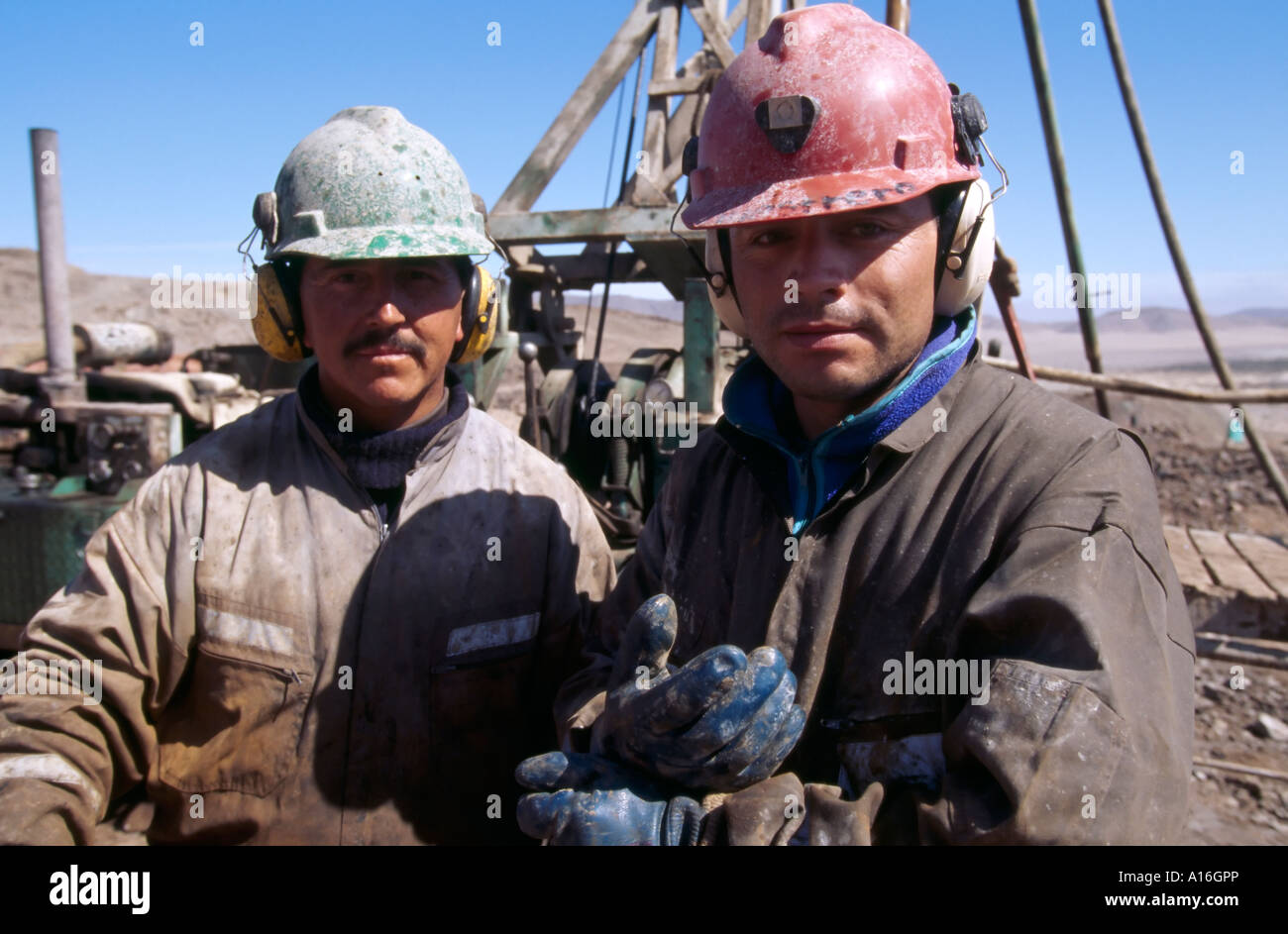 drill crew with their rig at mining camp Atacama Desert Chile Stock ...