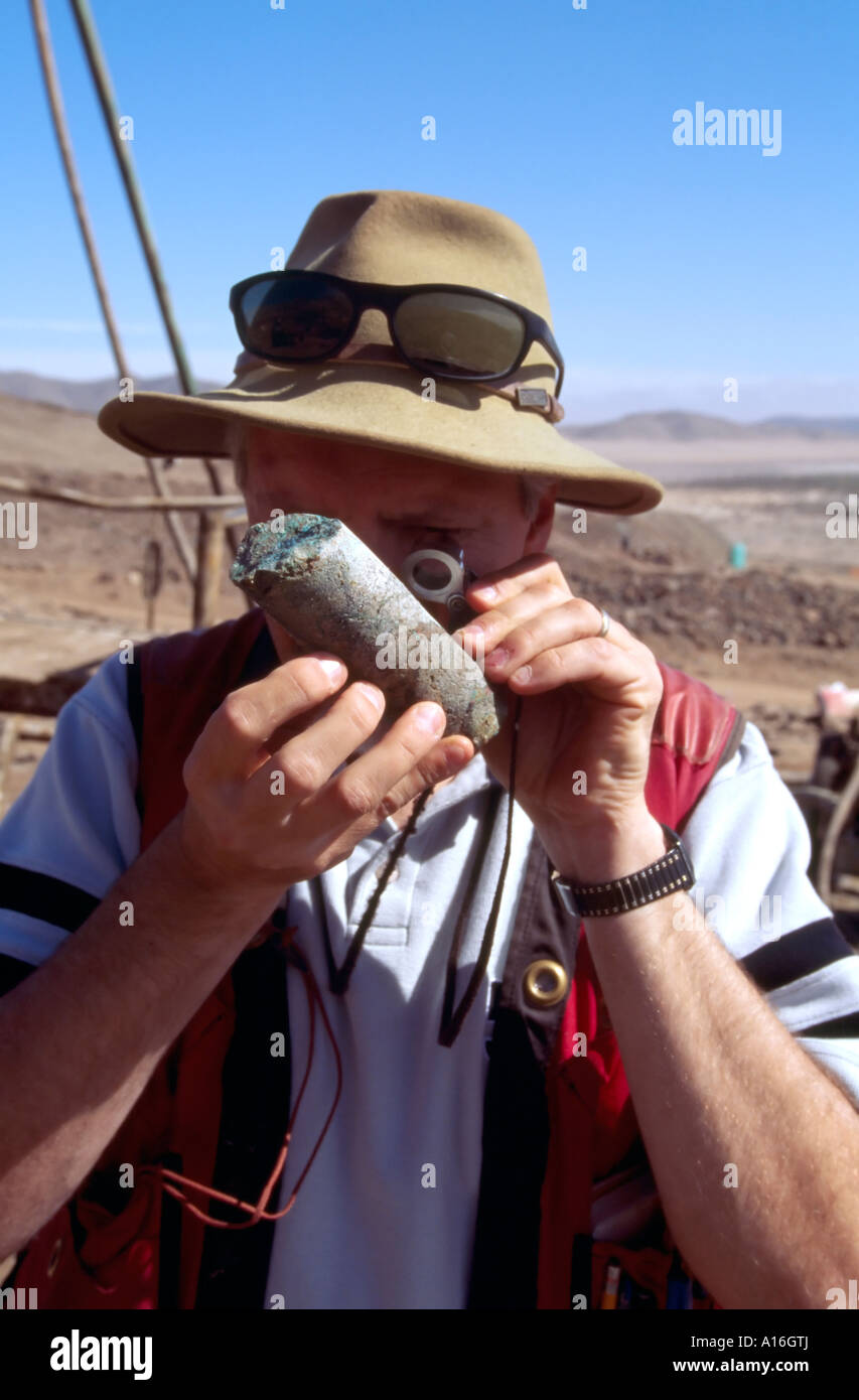 geologist checking drilling core sample Atacama Desert Chile Stock ...