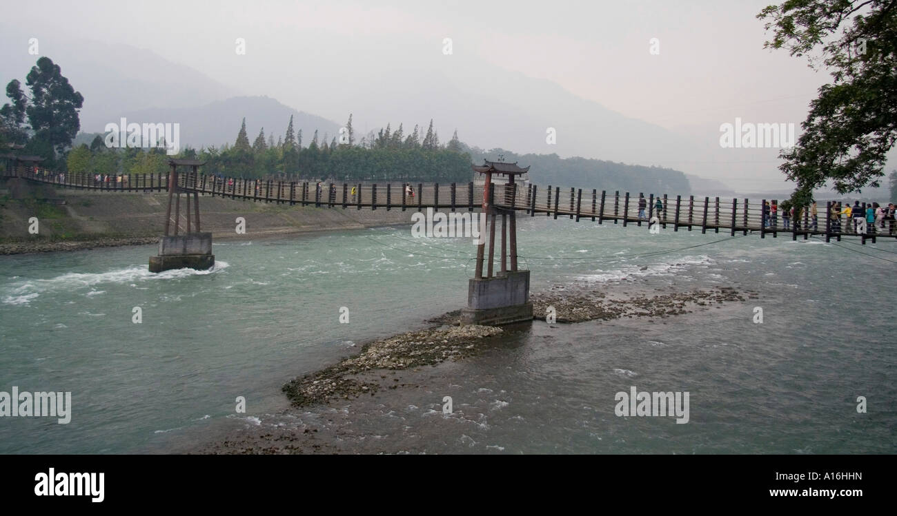 The Anlan Planked Chain Bridge, at Dujiangyan, Chengdu, China Stock ...
