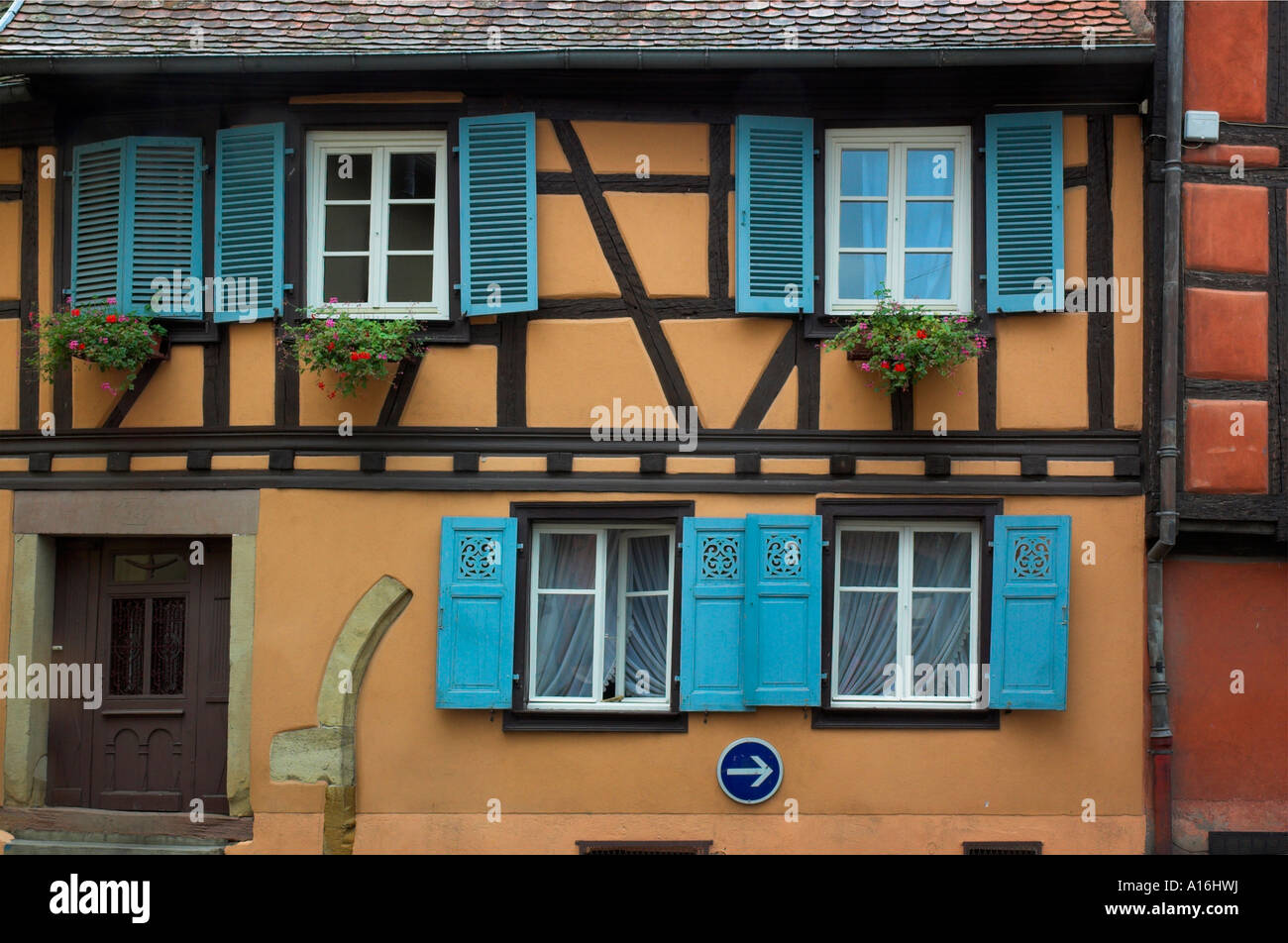Very old buildings in the lovely Alsace village of Eguisheim Stock ...