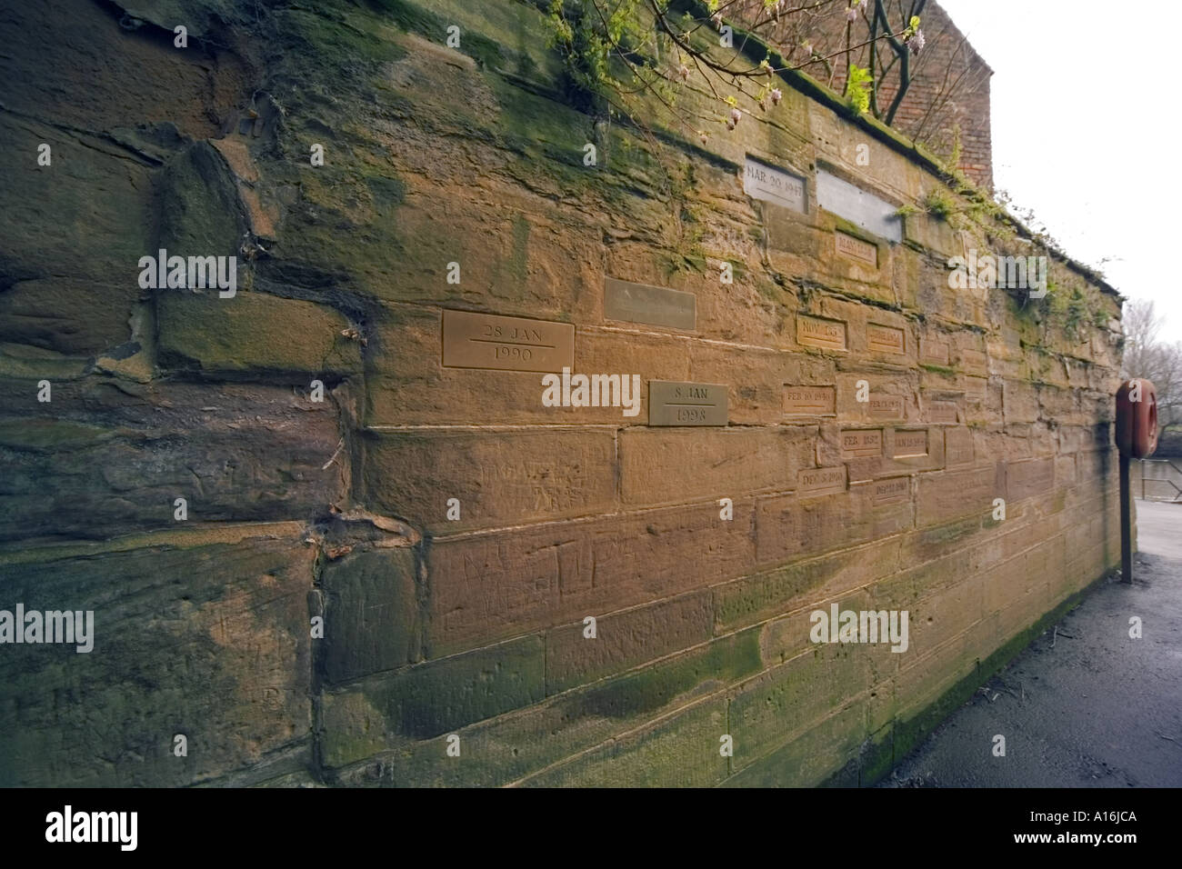 england midlands worcestershire WORCESTER wall indicating flood level ...