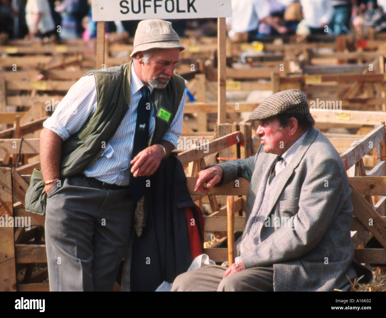 Farmer and judge talking at the Masham Sheep Fair Yorkshire England UK ...