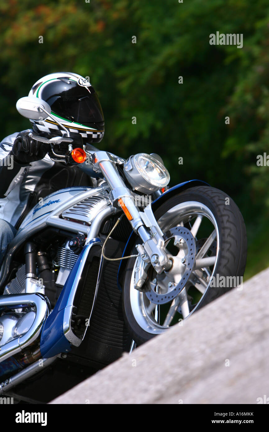 V-Rod motorcycle rider Stock Photo - Alamy