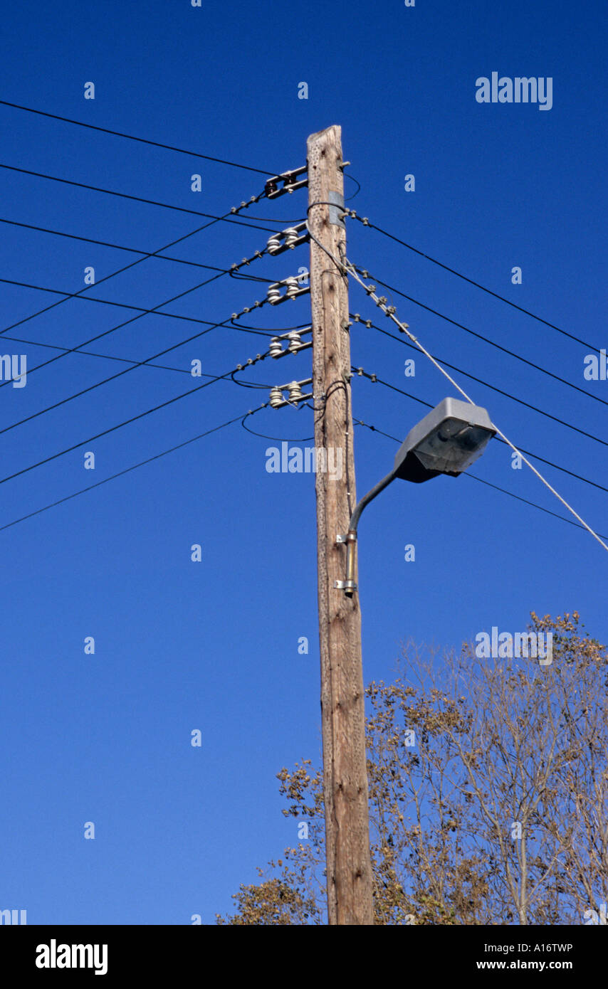 power cables pole Stock Photo - Alamy