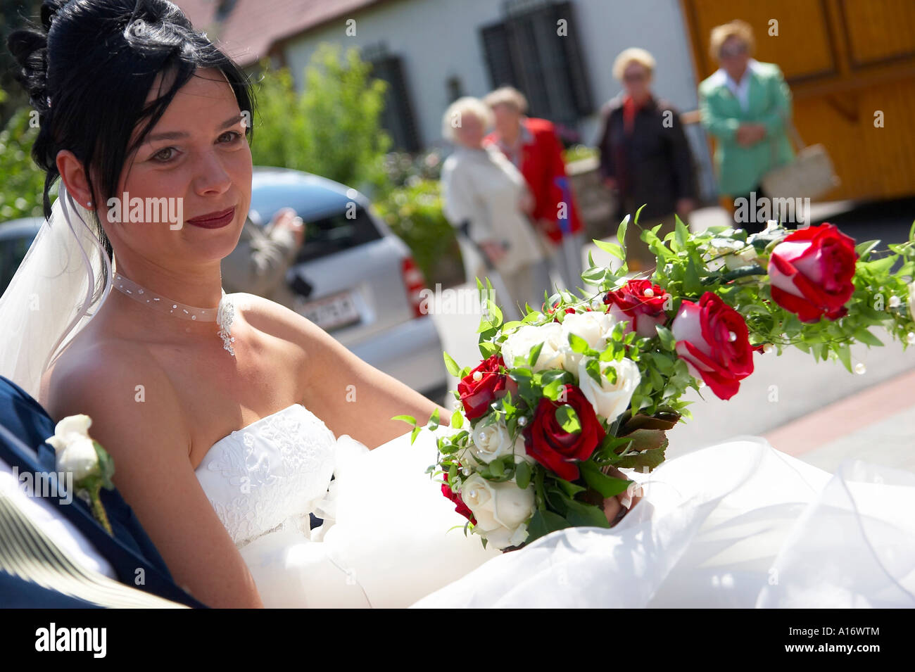 bride in wedding carriage Stock Photo - Alamy