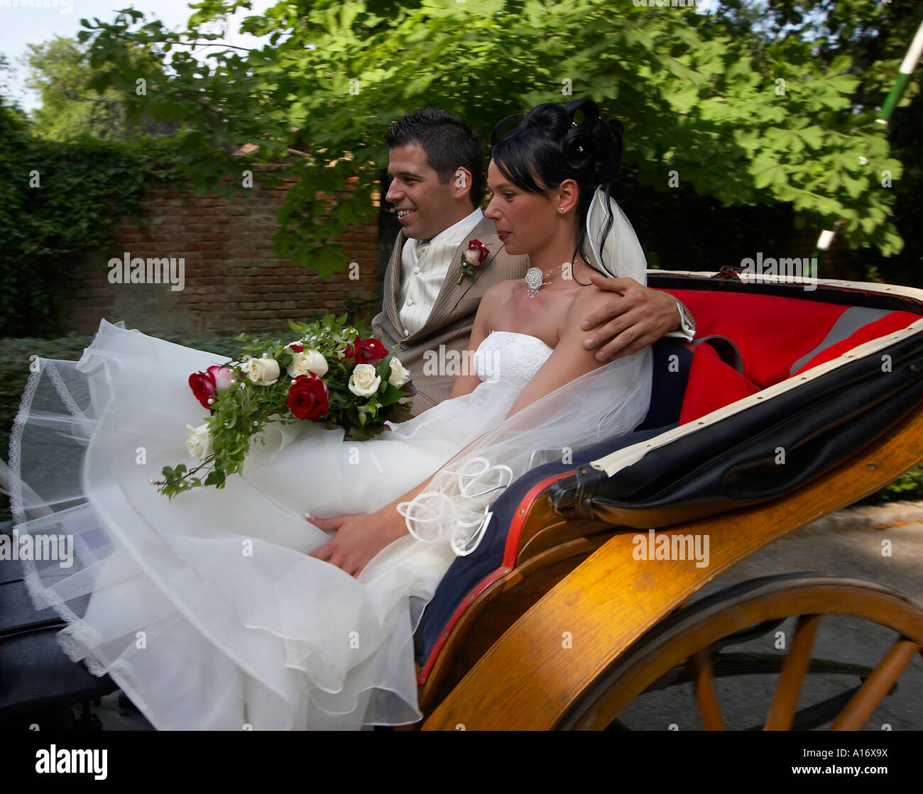 bridal couple in carriage Stock Photo - Alamy