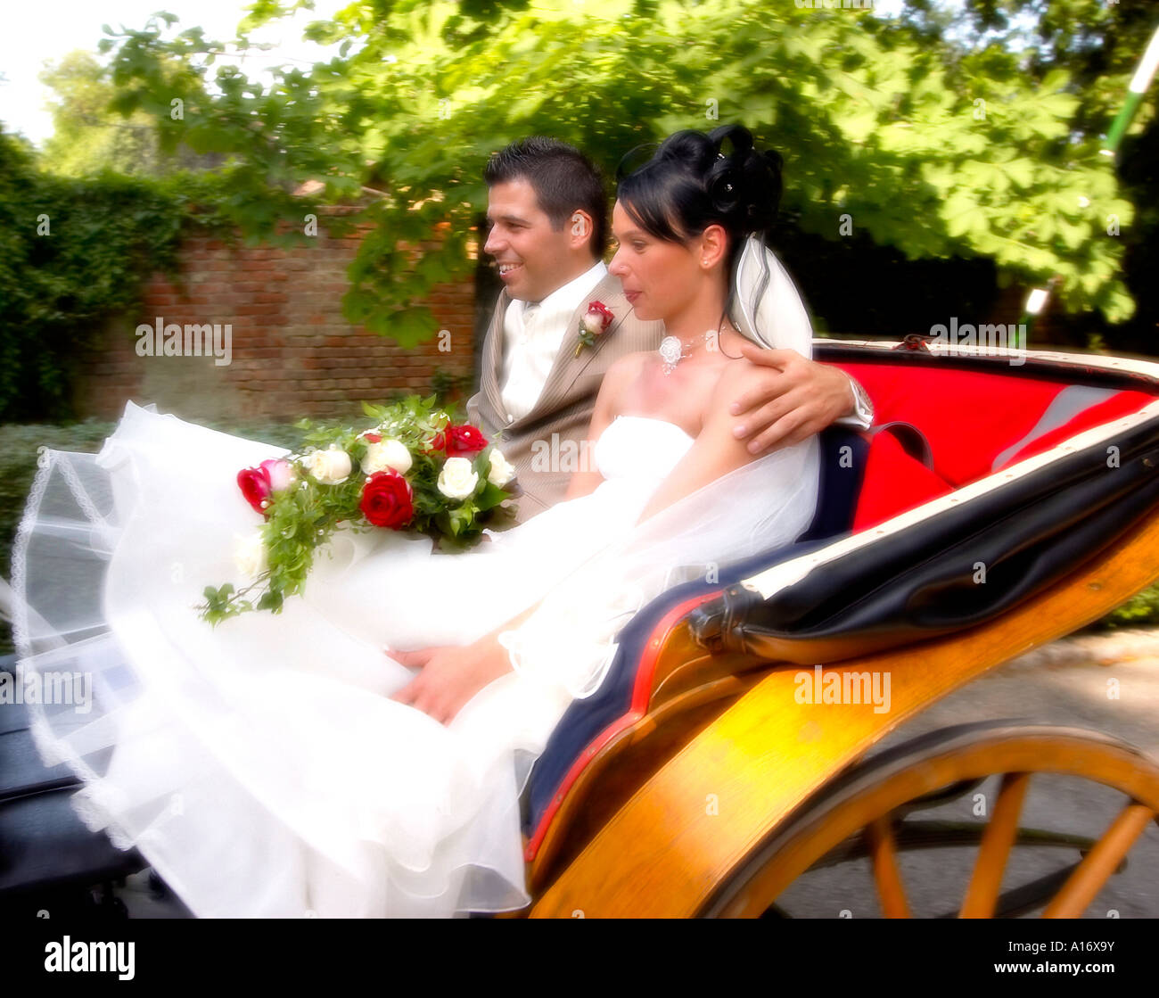bridal couple in carriage Stock Photo - Alamy