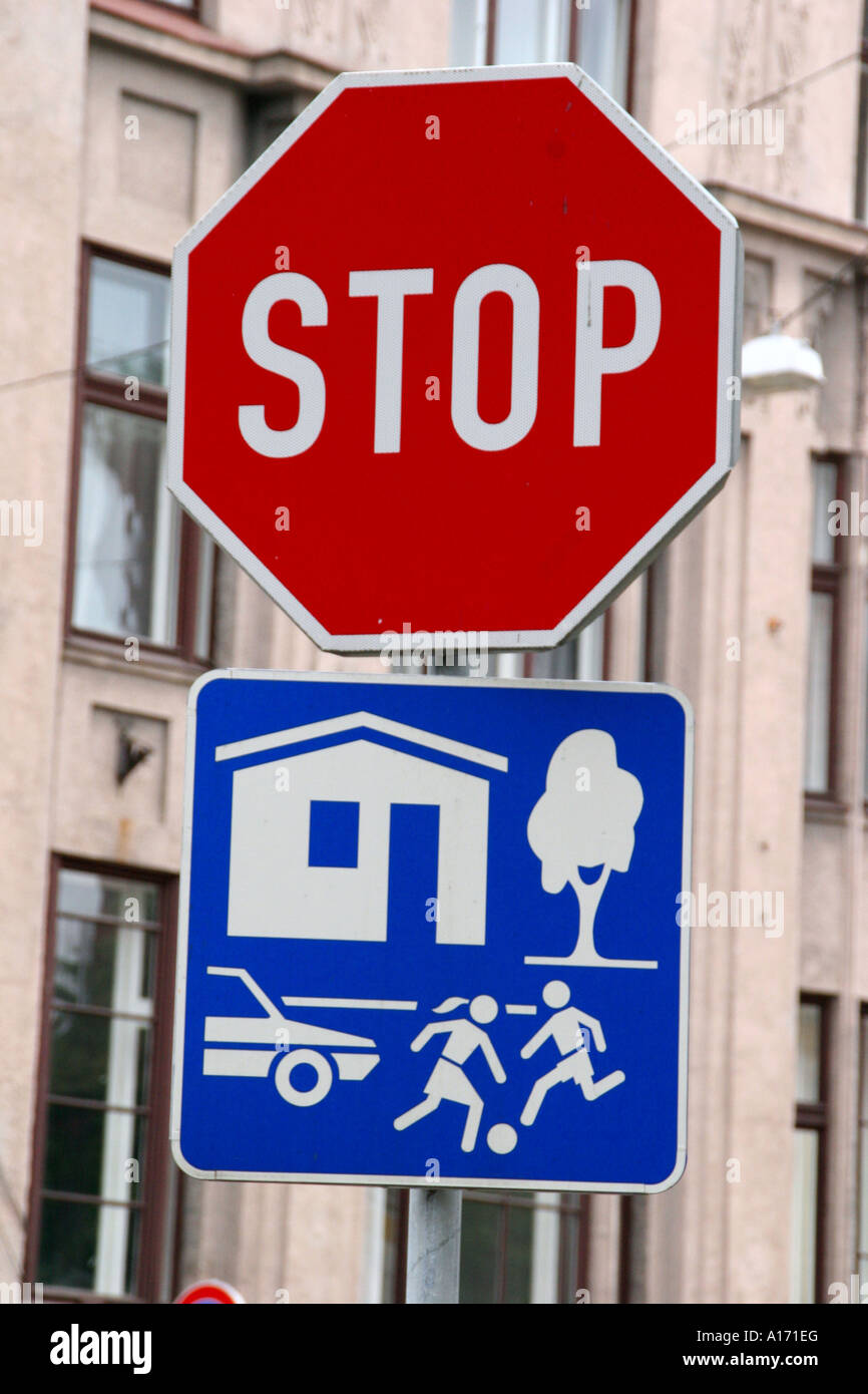 Stop sing and residential street Stock Photo - Alamy