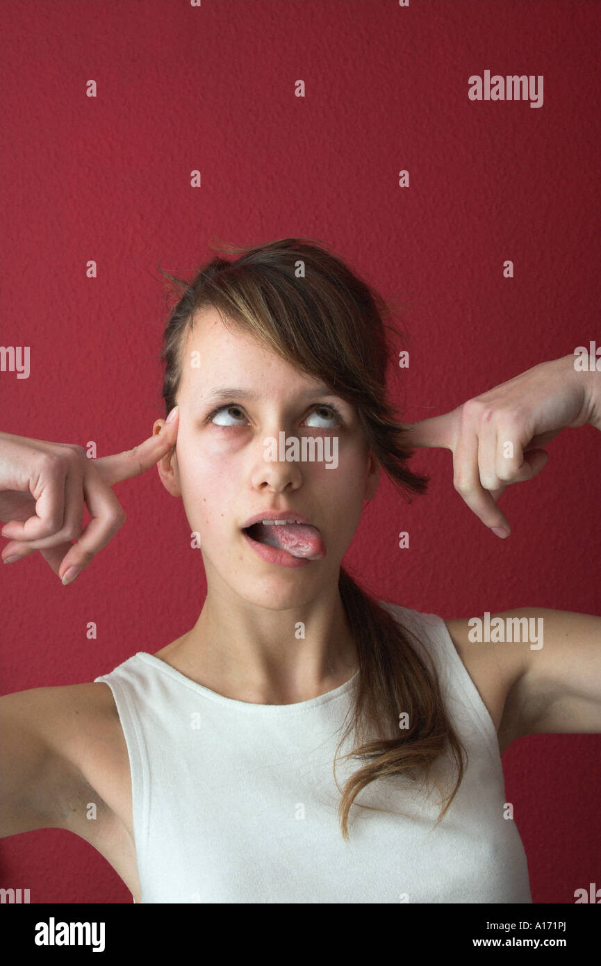 a grimacing lady Stock Photo - Alamy