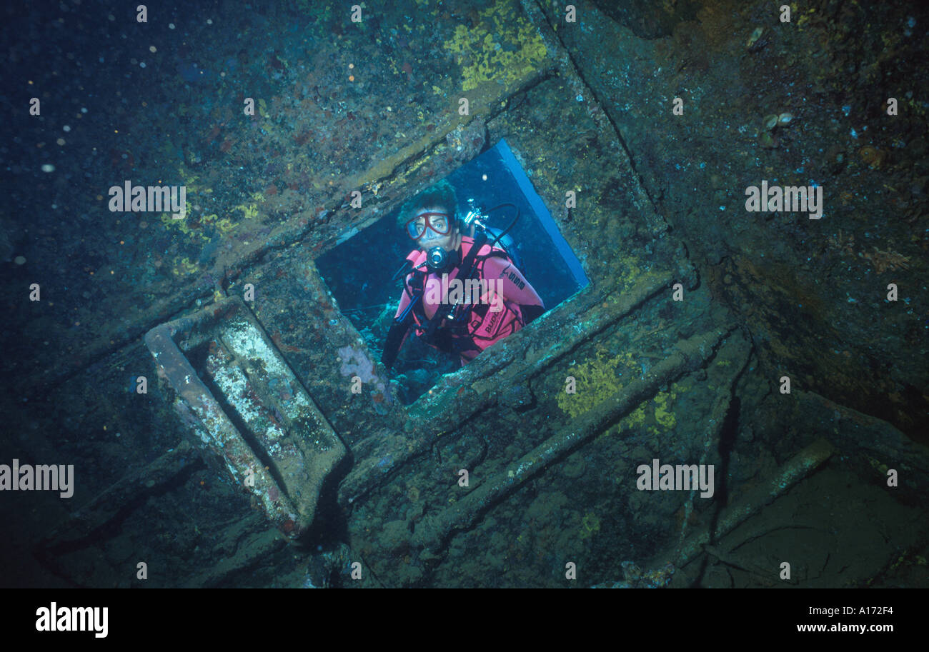 Babs Jackson looking into captain s bathroom while diving on the Umbria ...