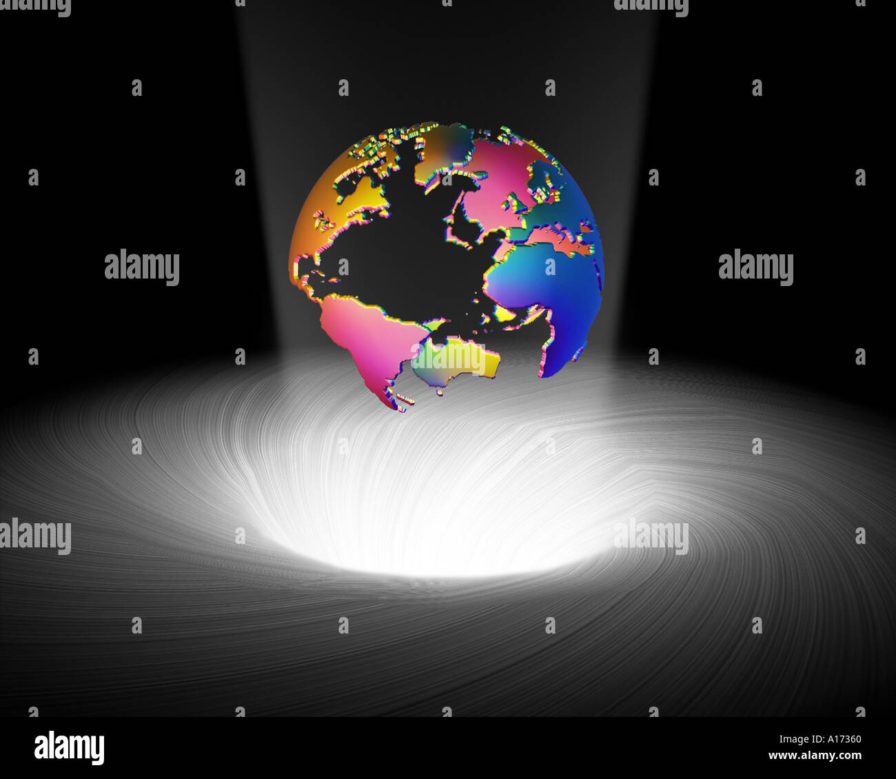 Shimmering Earth model over glowing furious vortex Stock Photo - Alamy
