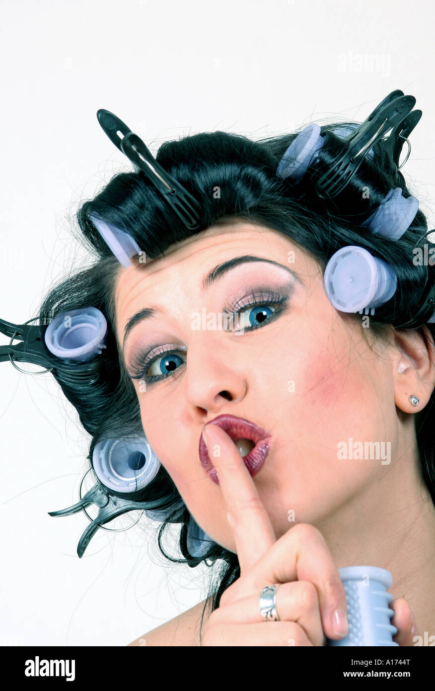 lady with curlers Stock Photo - Alamy
