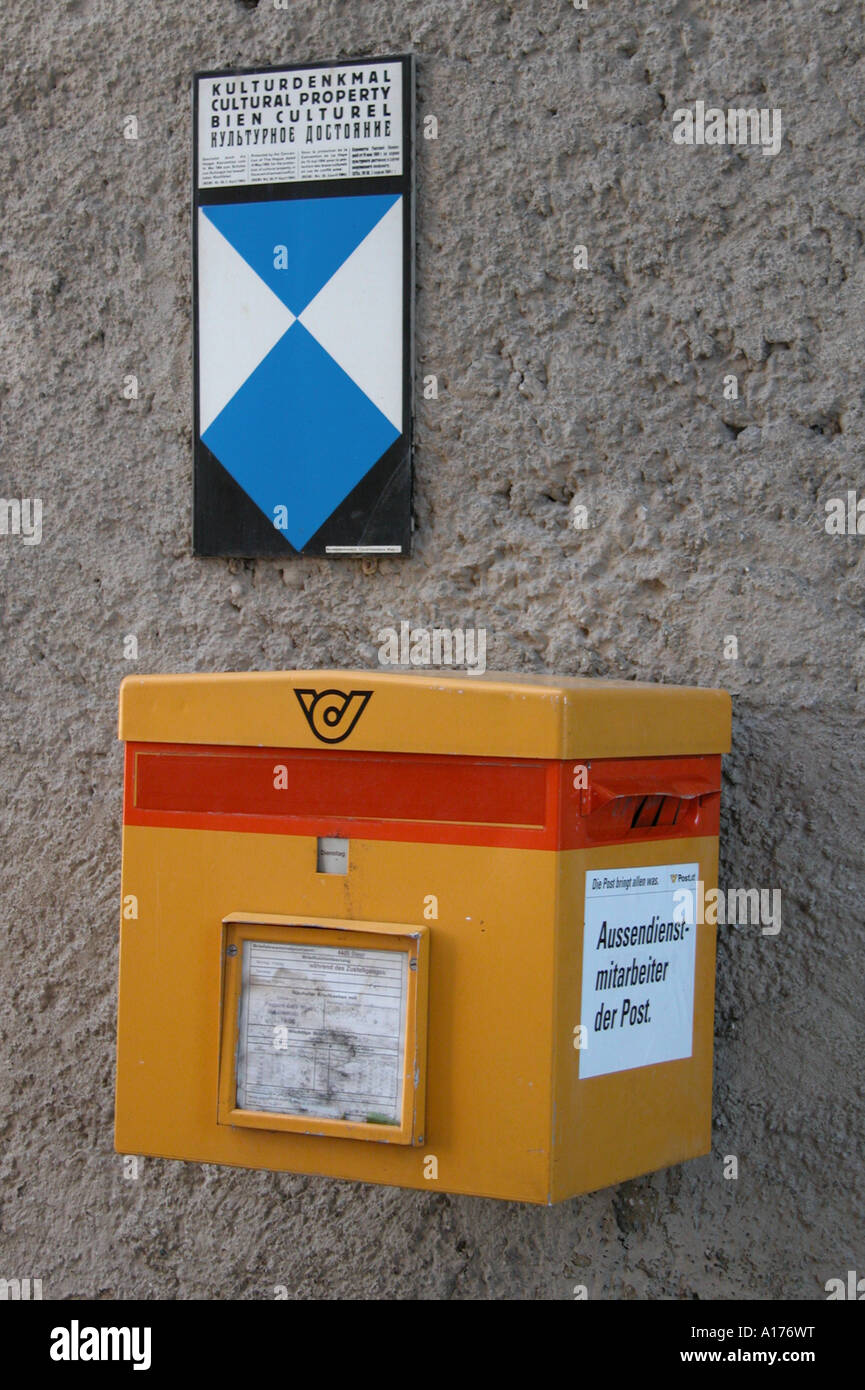 Mail box of austrian post office with sign monument protection Stock ...
