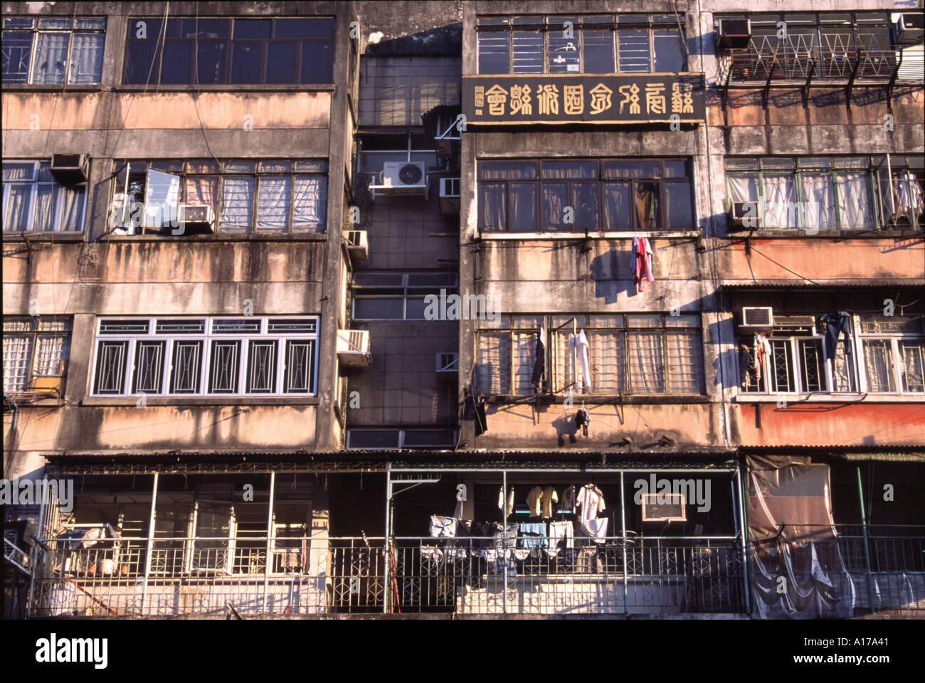 Details of windows in an old residential building in Hong Kong Stock ...