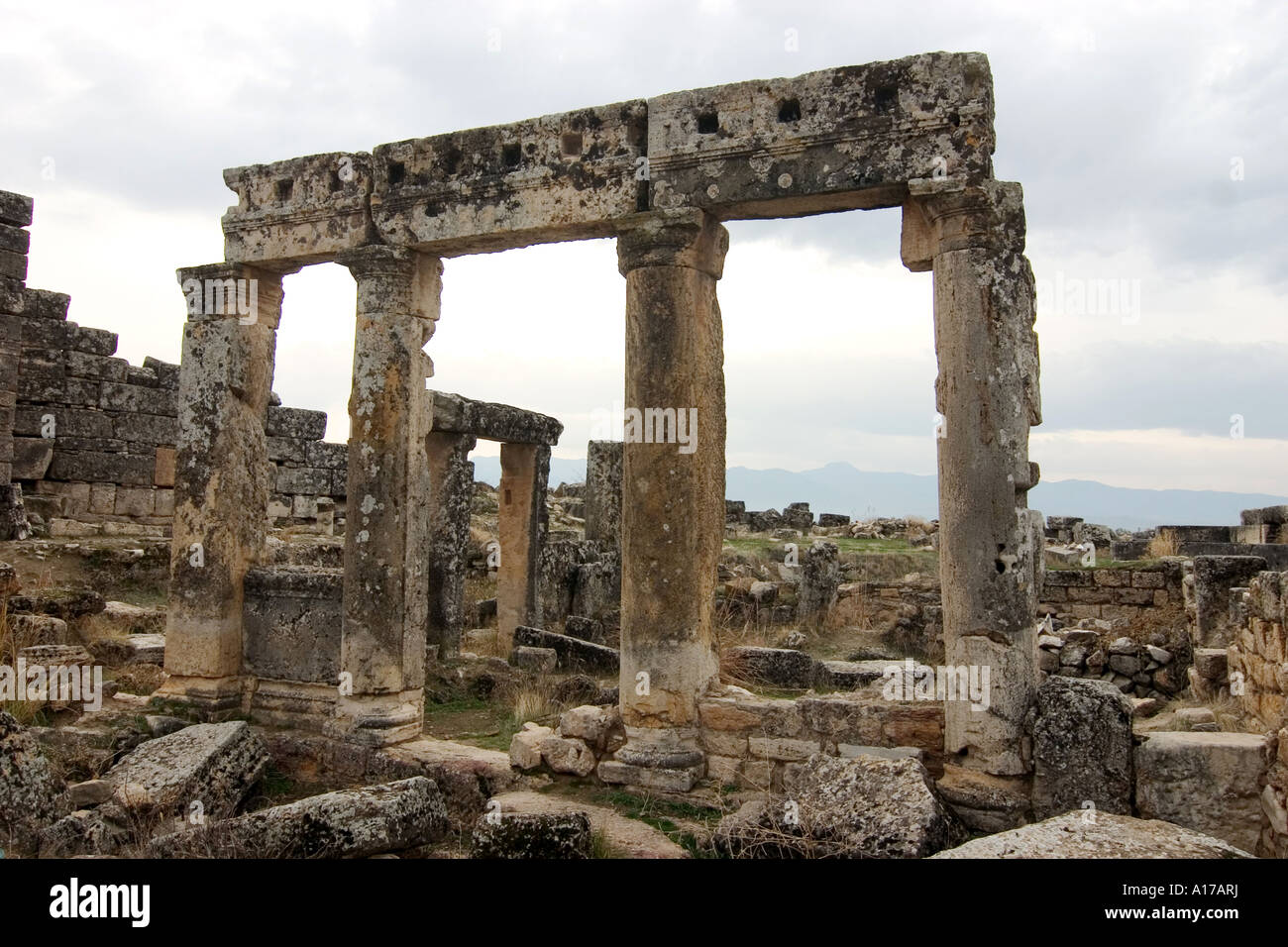 Four columns with cross beam Stock Photo - Alamy