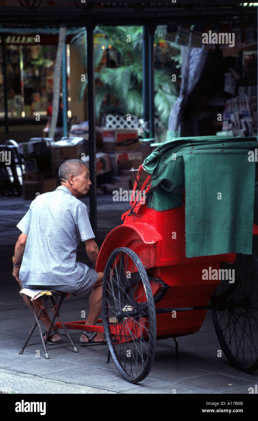 Hand drawn rickshaw man waiting for customers in Hong Kong Stock Photo ...