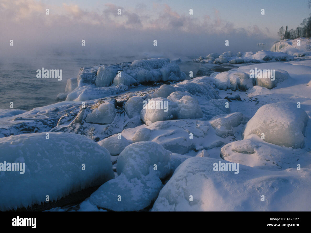 Ice covered boulders along the North Shore of Lake Superior at ...