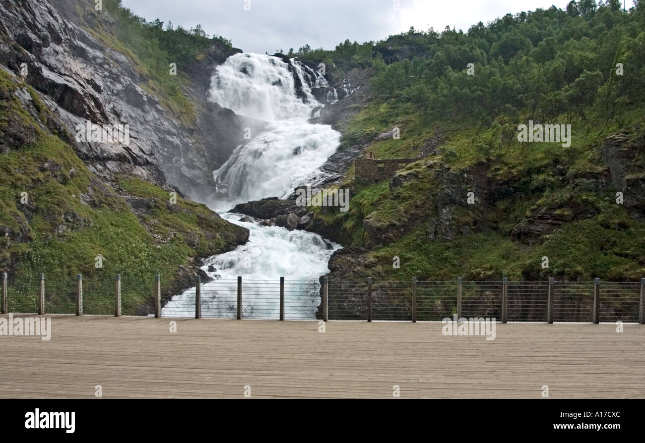 Kjosfossen waterfall from Flam Railway stop Norway Stock Photo - Alamy