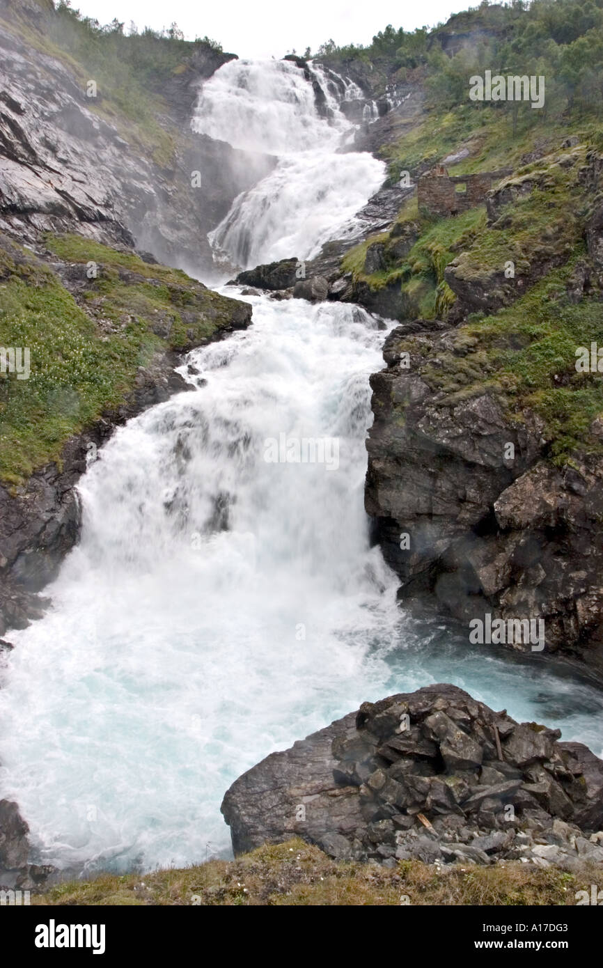 Kjosfossen waterfall from Flam Railway stop Norway Stock Photo - Alamy