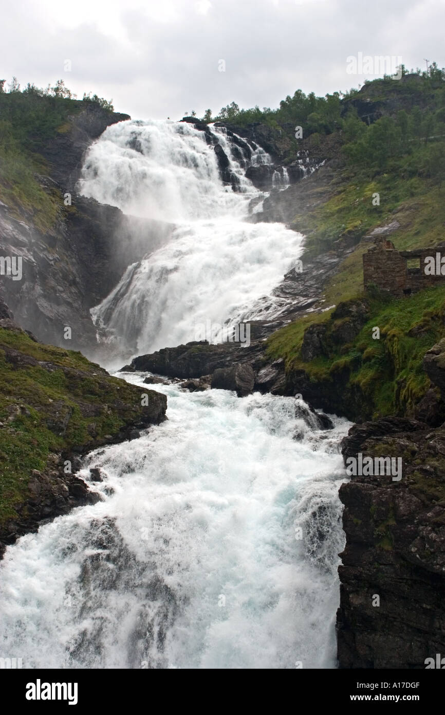 Kjosfossen waterfall from Flam Railway stop Norway Stock Photo - Alamy