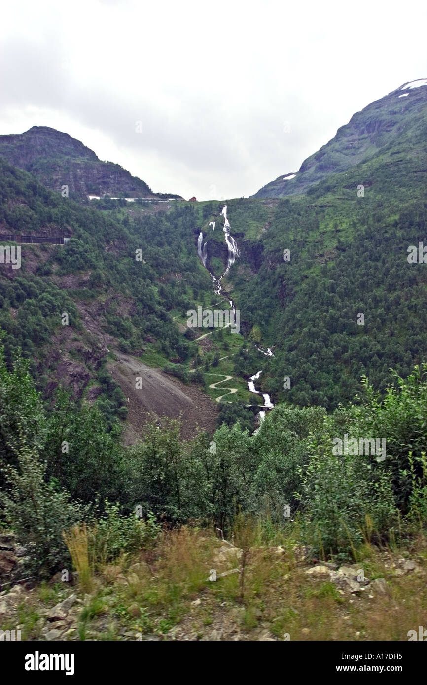 Landscape and waterfall along Flam Railway Norway Stock Photo - Alamy