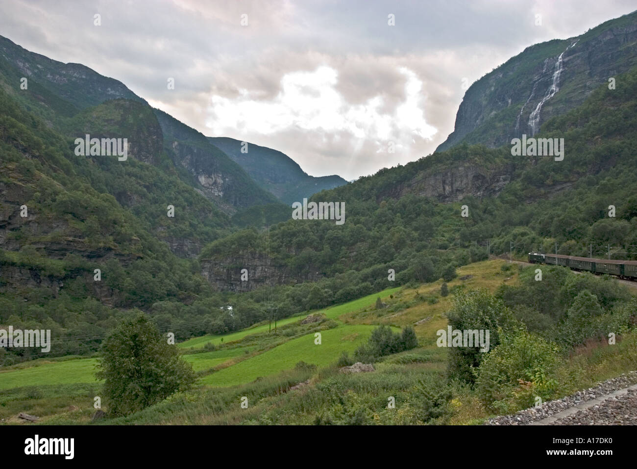 Landscape and waterfall along Flam Railway Norway Stock Photo - Alamy