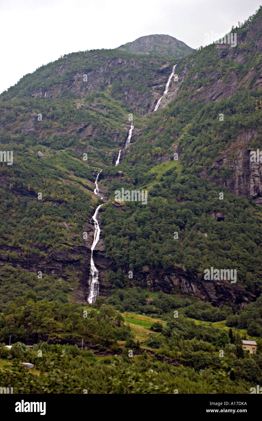 Landscape and waterfall along Flam Railway Norway Stock Photo - Alamy