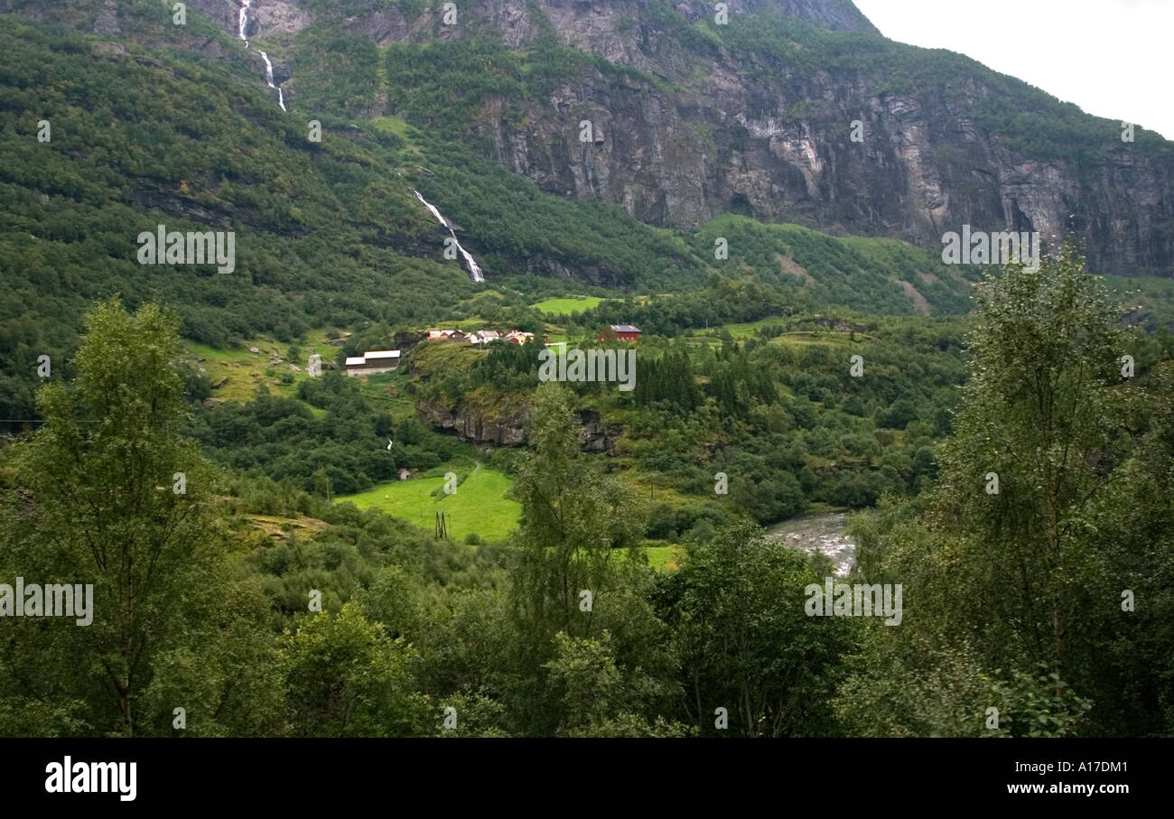 Landscape and waterfall along Flam Railway Norway Stock Photo - Alamy