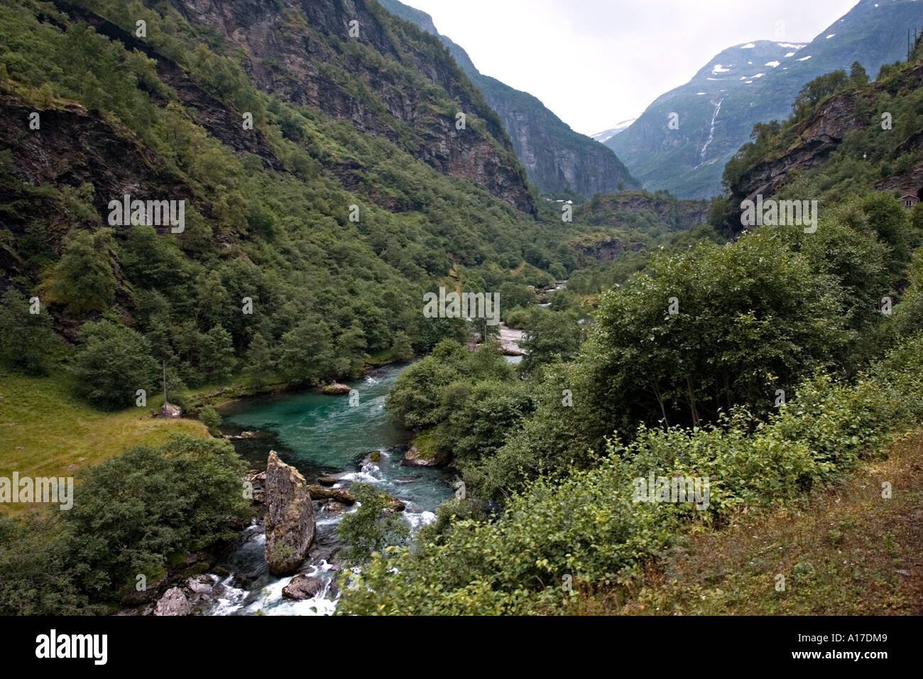 Landscape with river and waterfalls along Flam Railway Norway Stock ...