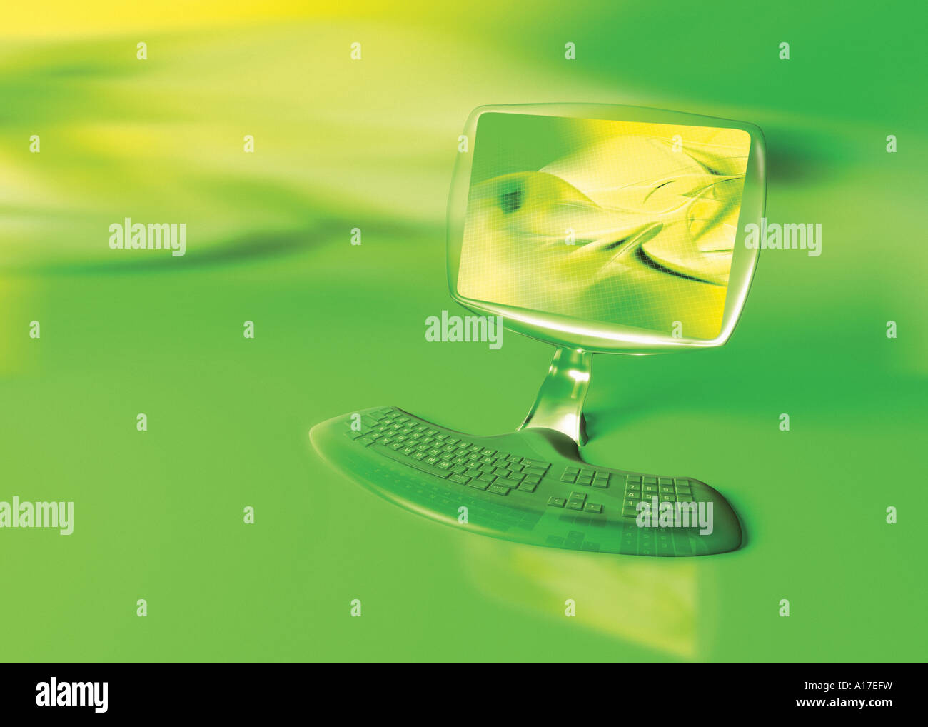 Virtual green computer Stock Photo - Alamy