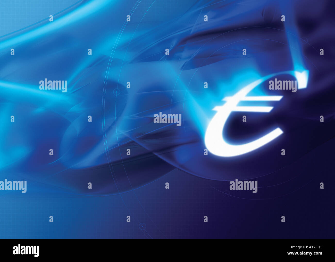 Digital composition of Paint with light euro symbol on a blue ...