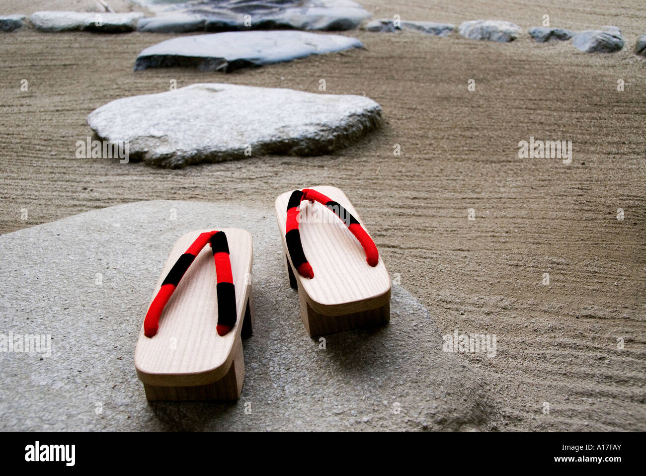 A pair of geta at a zen garden in Kyoto Japan Stock Photo - Alamy