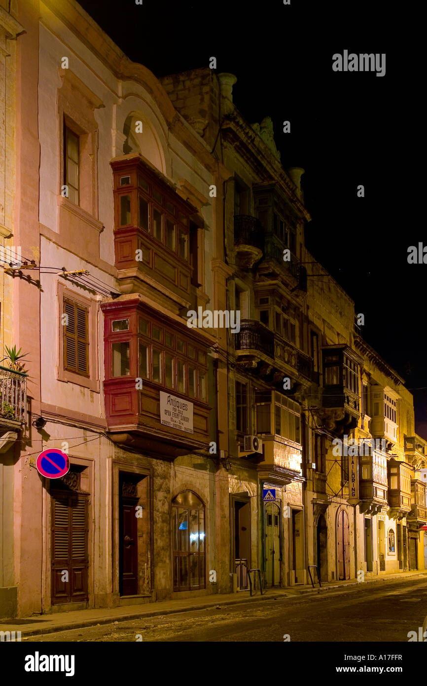 A typical Maltese street at night in Valetta, Malta Stock Photo - Alamy