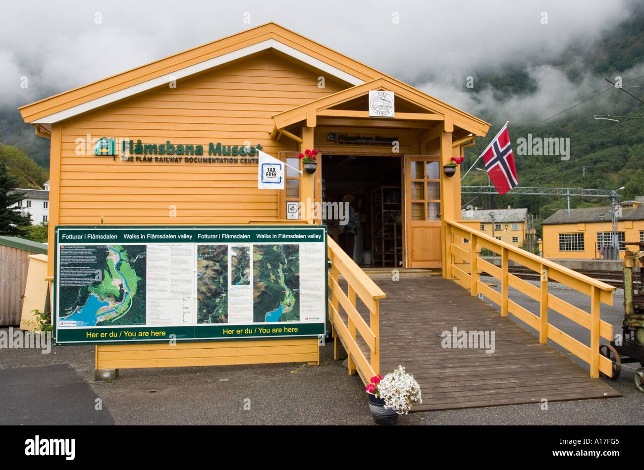 Flamsbanen Museum on a rainy day Flam Norway Stock Photo - Alamy