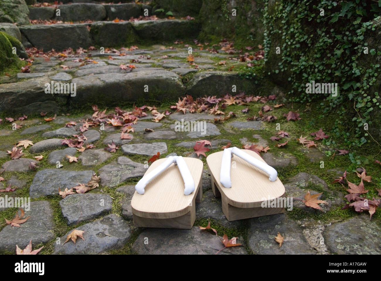 Man's geta on a path in a Japanese garden Japan Stock Photo - Alamy