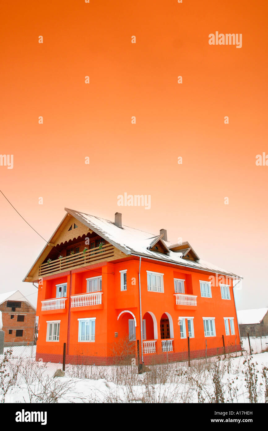 A bright orange house, Sighet, Romania Stock Photo - Alamy