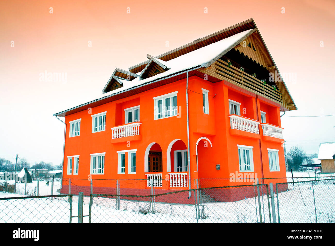 A bright orange house, Sighet, Romania Stock Photo - Alamy