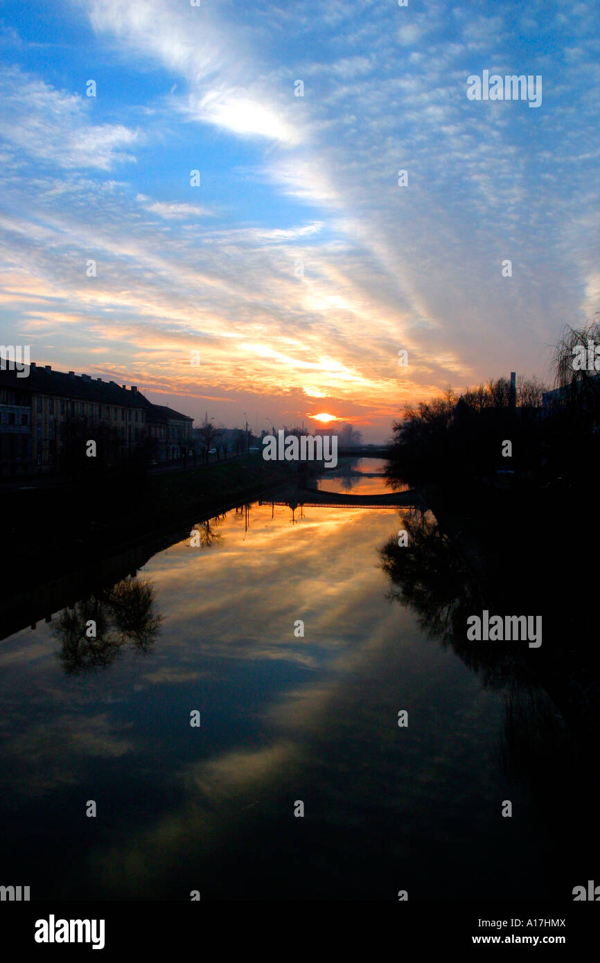 The sun setting over the River, Timisoara, Romania Stock Photo - Alamy
