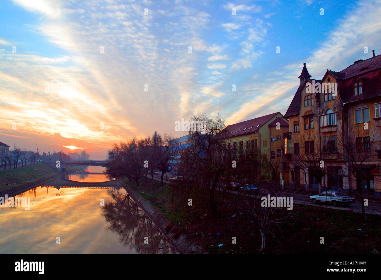 The sun setting over the River, Timisoara, Romania Stock Photo - Alamy