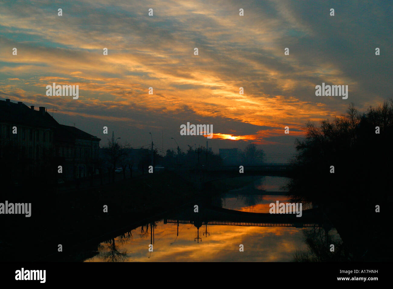 The sun setting over the River, Timisoara, Romania Stock Photo - Alamy
