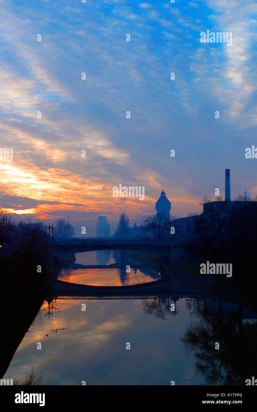 The sun setting over the River, Timisoara, Romania Stock Photo - Alamy