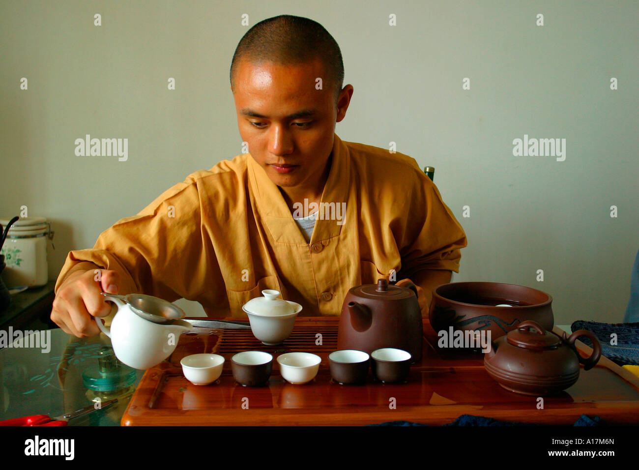 A Chinese Monk prepares a traditional tea ceremony, China Stock Photo ...