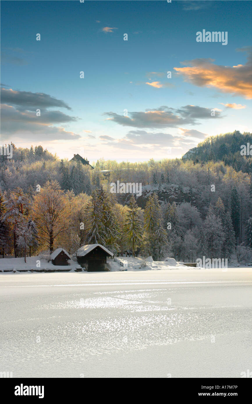 Lake Bled frozen in Winter, Slovenia Stock Photo - Alamy