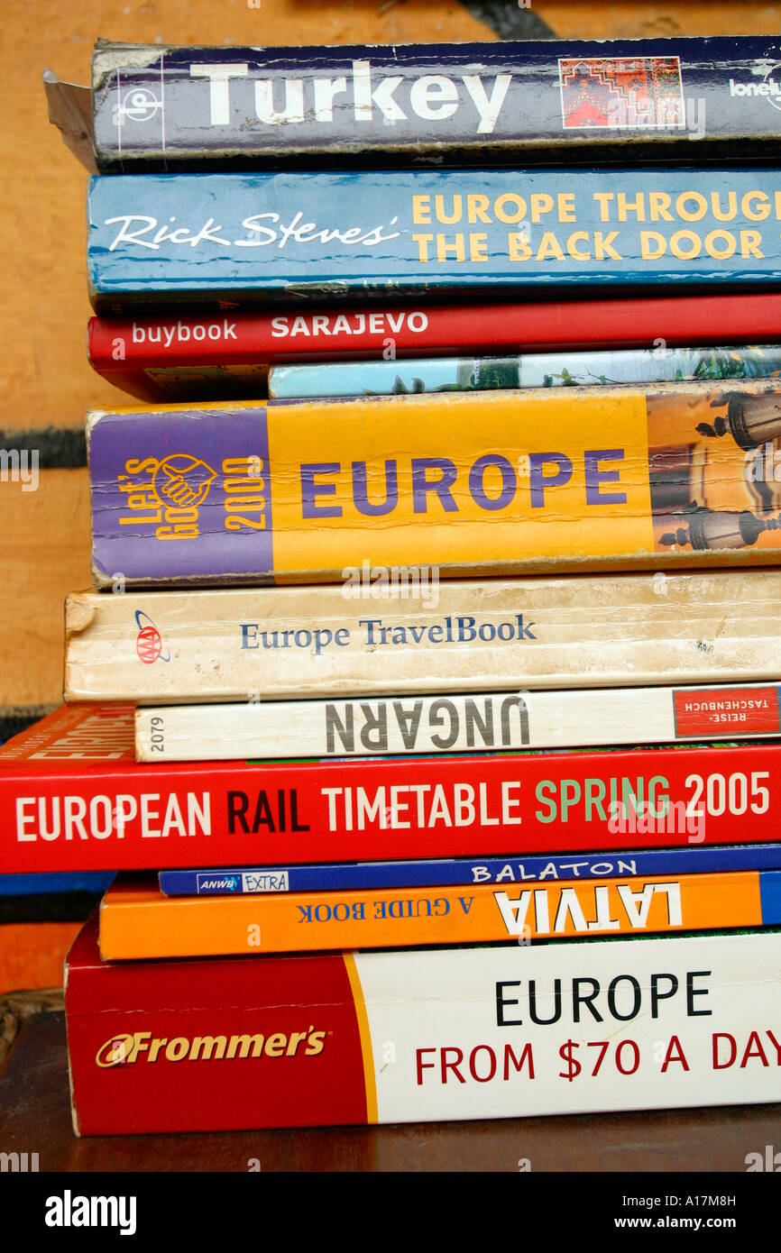 A collection of European Travel Books for Backpacking Stock Photo - Alamy