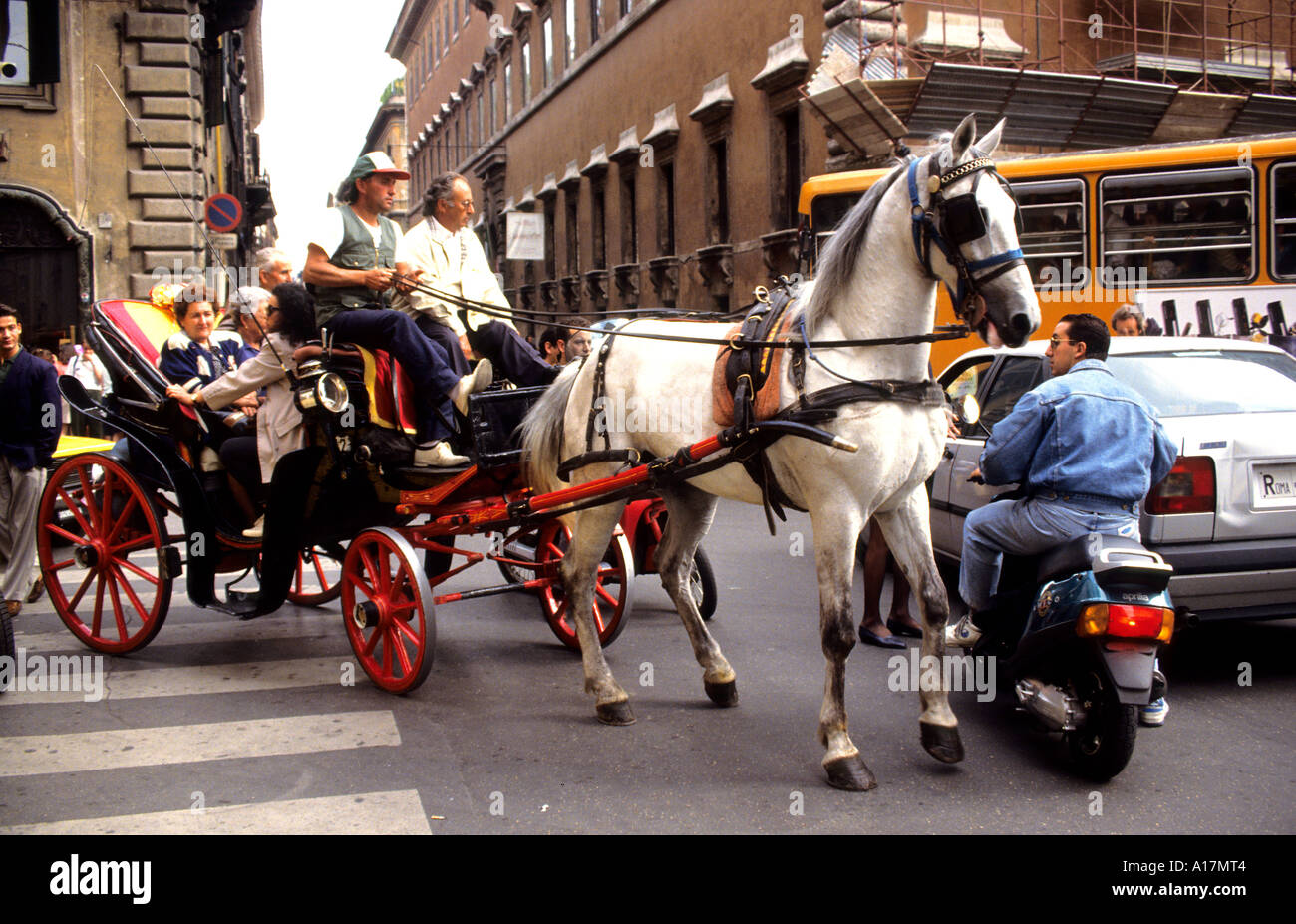 Horse Cart Scooter Rome Roman Italy Italian town city Stock Photo - Alamy