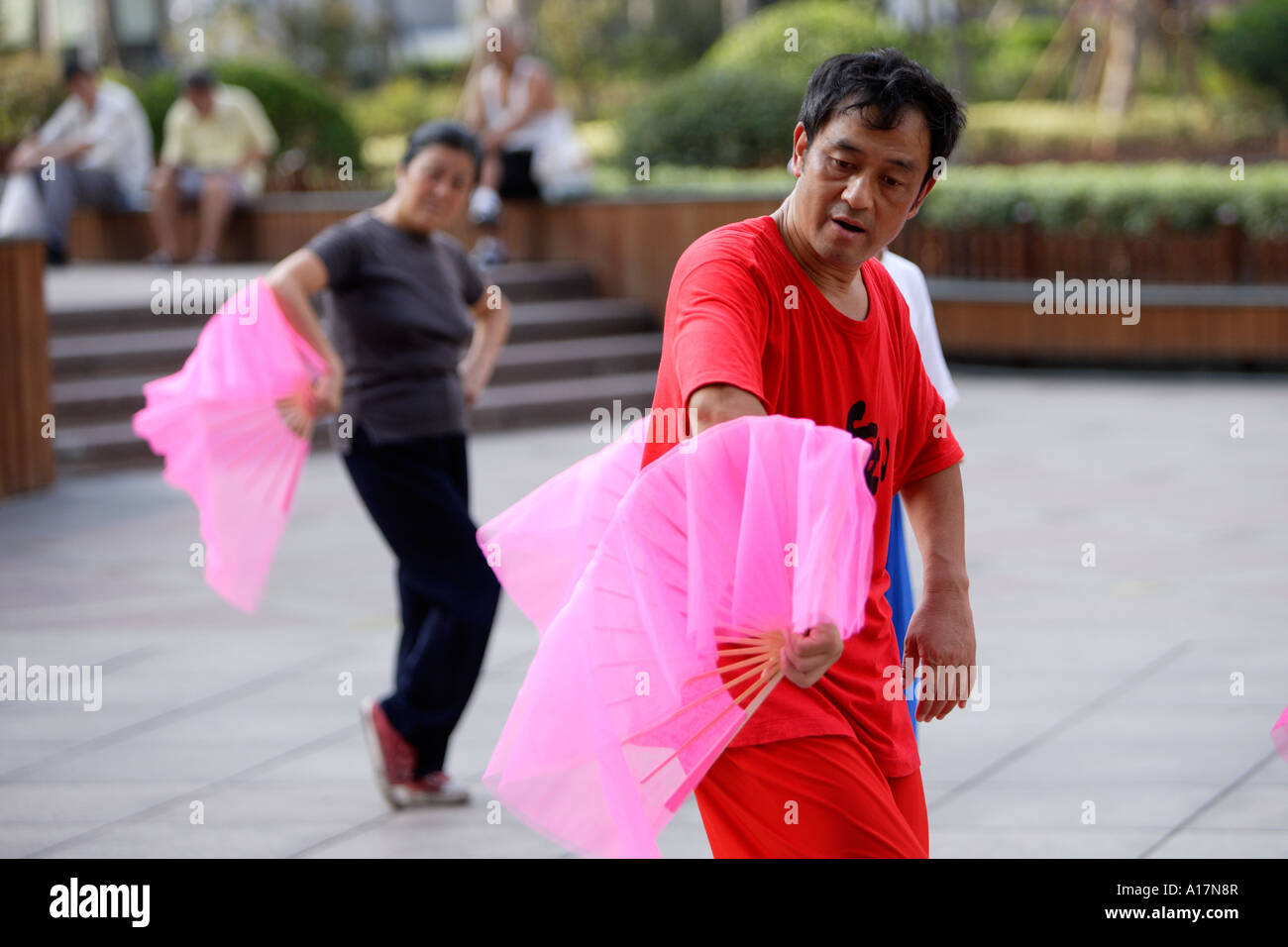 Early Morning, Fan Dancing, Nanjing Donglu, Shanghai, China Stock Photo ...