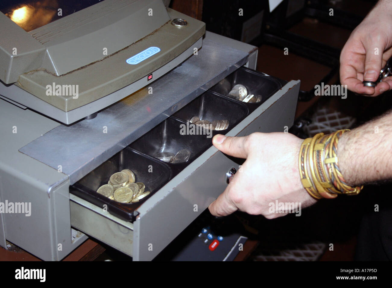 Person using a computer till in a Bar Restaurant England UK Stock Photo ...