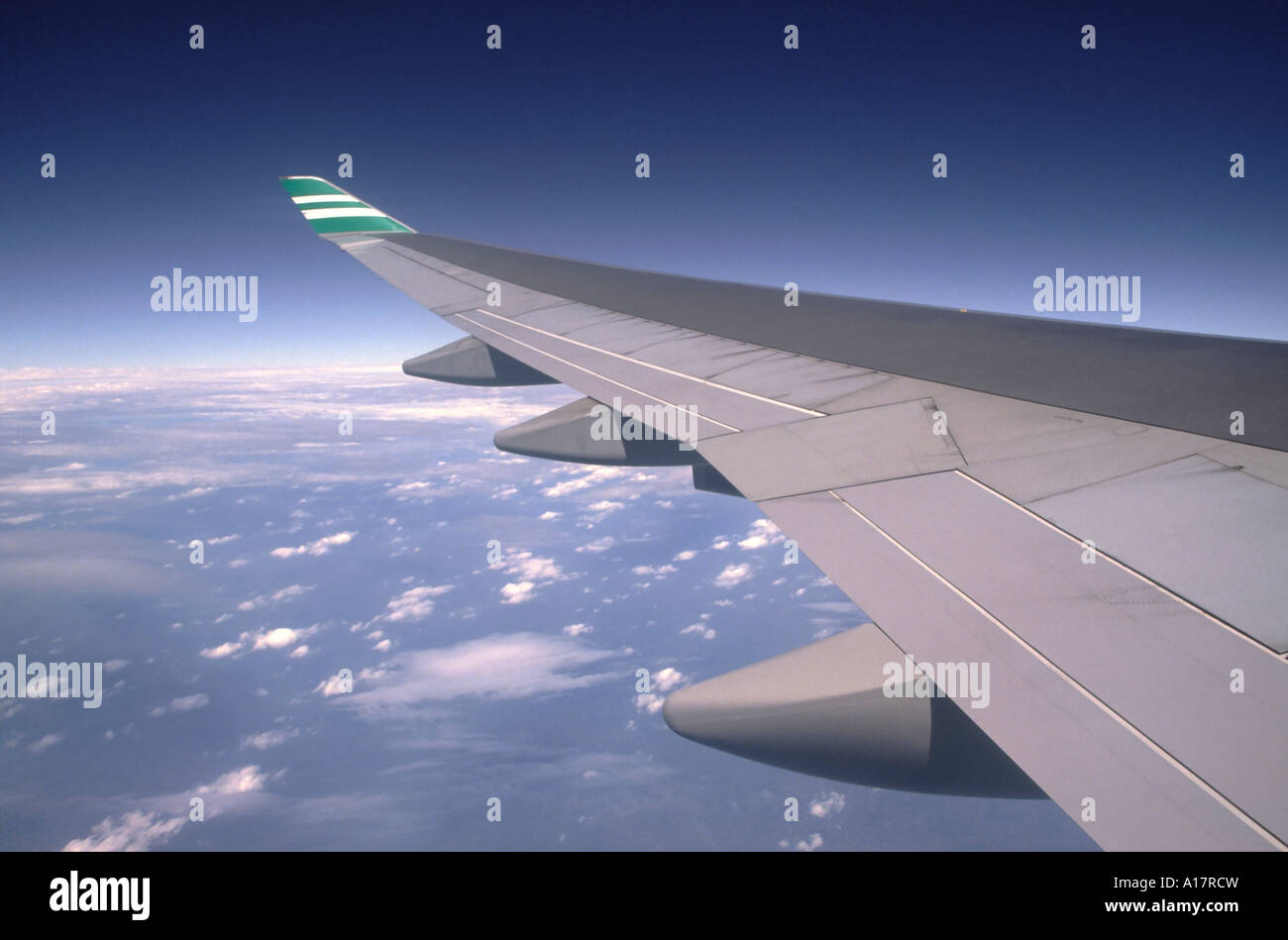 Wing of Jumbo Jet in Flight Stock Photo - Alamy